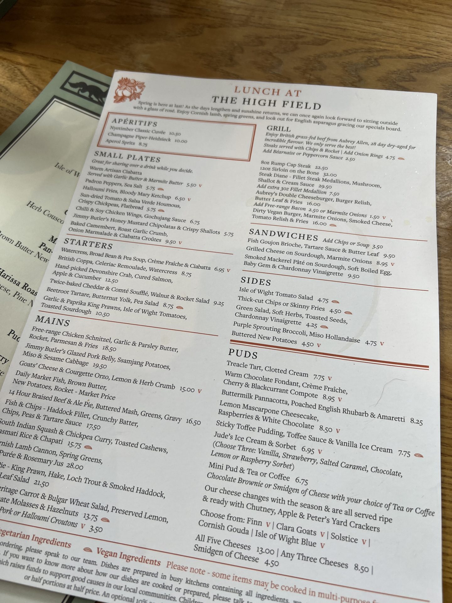 Menu Review at The High Field - Edgbaston, Birmingham